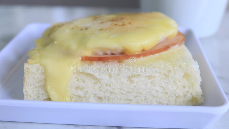 Cured Ham, Egg and Bread and Cup of Tea on Table Stock Footage - Video ...