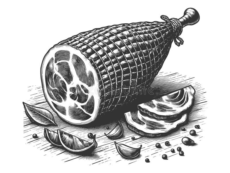 Cured Ham with Herbs and Spices Engraving Vector Stock Vector ...