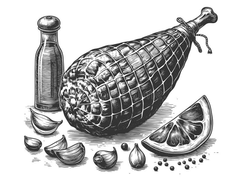 Cured Ham with Herbs and Spices Engraving Vector Stock Vector ...