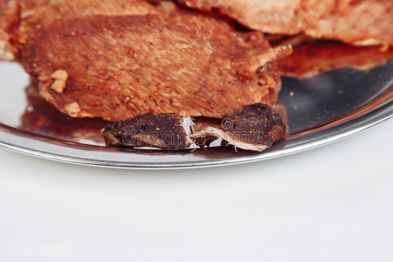 Cured Meat Full Frame Meat Close-up. Small, Thin Pieces Cut into Stock ...