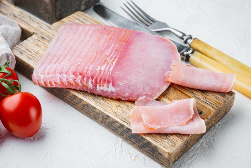 Cured Pork Meat or Prosciutto, with Herbs and Ingredients, on White ...