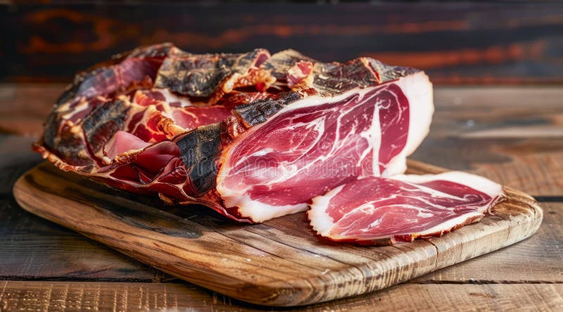 Cured and Smoked Ham. Hamon Iberico and Prosciutto on a Cutting Board ...