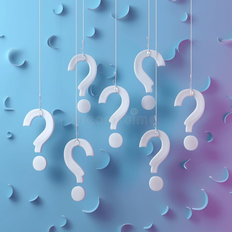 Curiosity Concept Gradient Background with White Hanging Question Marks ...