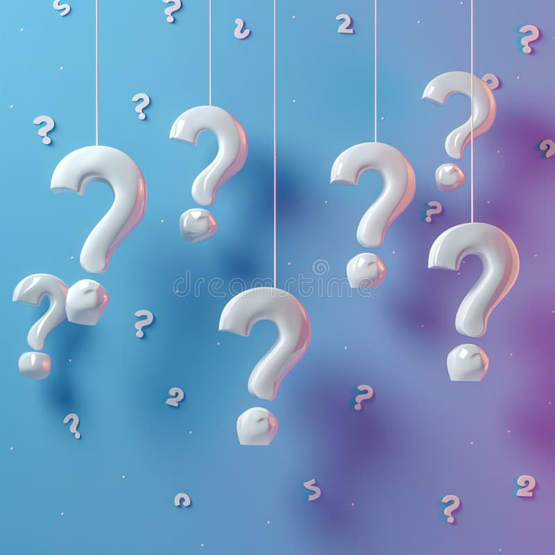 Curiosity Concept Gradient Background with White Hanging Question Marks ...