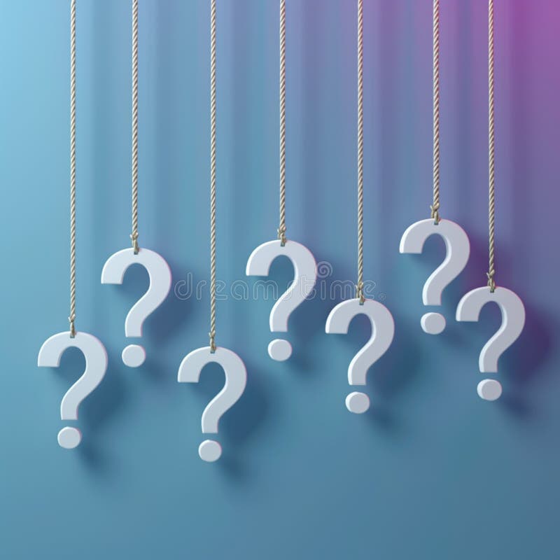 Curiosity Concept Gradient Background with White Hanging Question Marks ...
