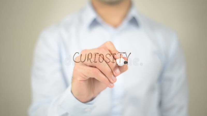Curiosity , Man Writing on Transparent Screen Stock Image - Image of ...