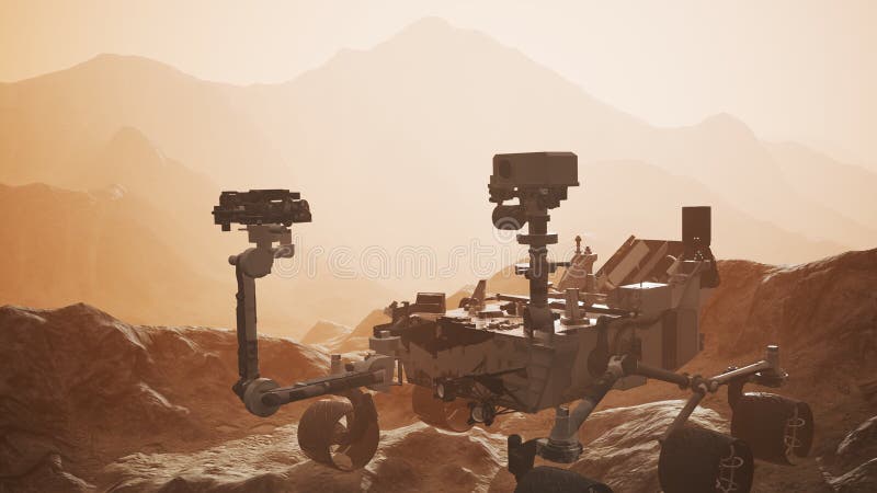 Curiosity Mars Rover Exploring the Surface of Red Planet Stock ...