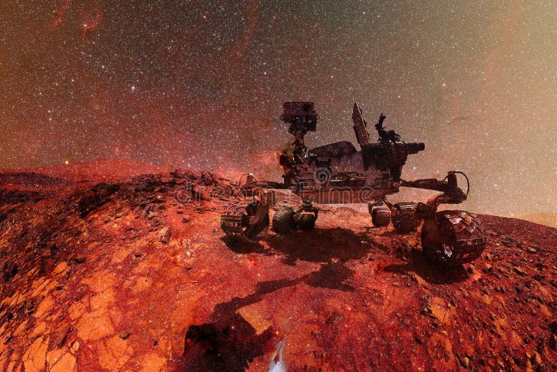 Curiosity Mars Rover Exploring the Surface of Red Planet. Stock Photo ...