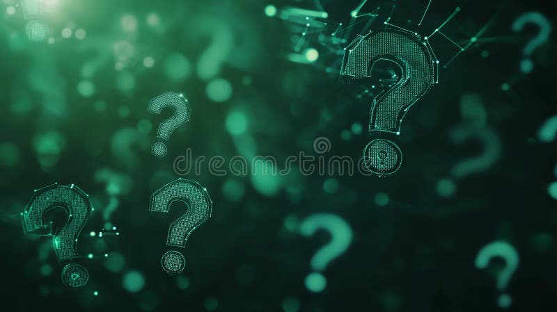 Curiosity Represented by Floating Question Marks Against a Dark Green ...