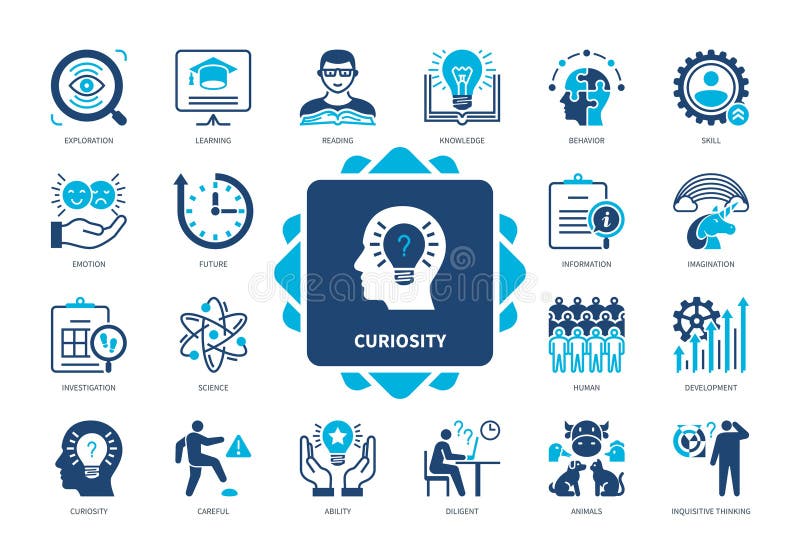 Curiosity solid icon set stock illustration. Illustration of thinking ...