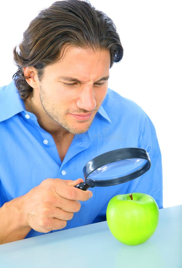 Curious Adult Examine Apple Stock Photo - Image of white, attractive ...