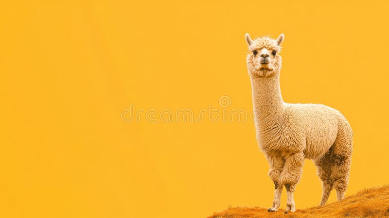 Curious Alpaca Standing on a Bright Orange Sand Dune in Desert ...