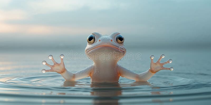 Curious Amphibious Creature Floating on Water Surface Stock Image ...