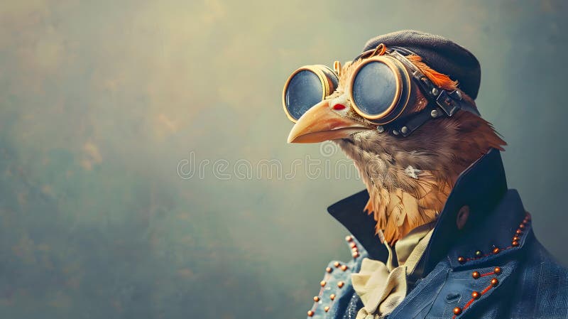 Curious Anthropomorphic Bird Dressed in Steampunk Inspired Costume with ...