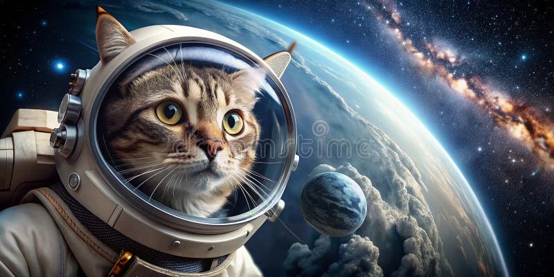 Curious Astronaut Cat Floating in Space Generative by AI Stock ...