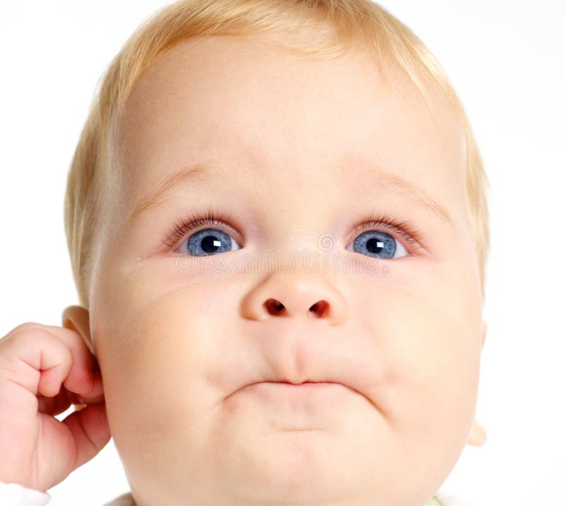 Baby thinking laptop stock image. Image of child, adorable - 21073277