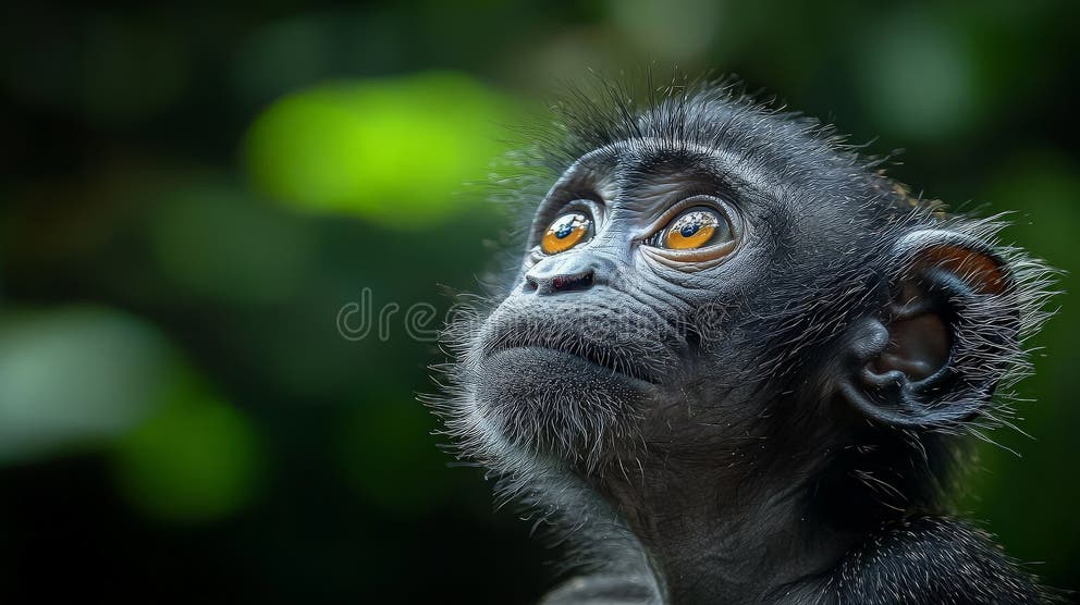 Curious Baby Monkey Looking Up in Jungle Stock Photo - Image of ...