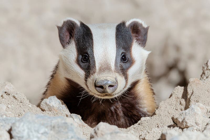 Curious Badger Peeking Out of Den Stock Illustration - Illustration of ...