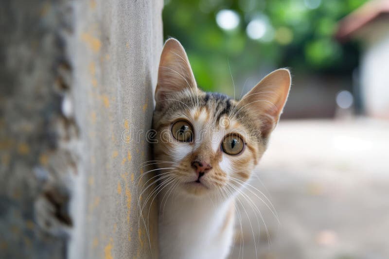 Curious Barn Tabby Cat Peeking Around Corner Stock Illustration ...