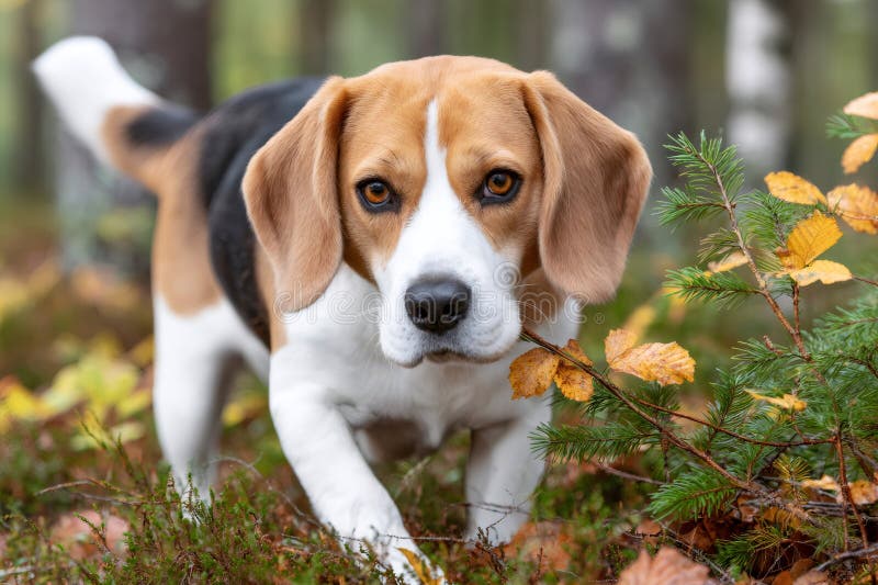 Curious Beagle Exploring Autumn Forest Floor Stock Illustration ...