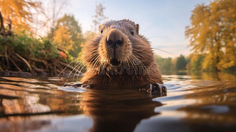 Curious Beaver in Autumn stock illustration. Illustration of wetland ...