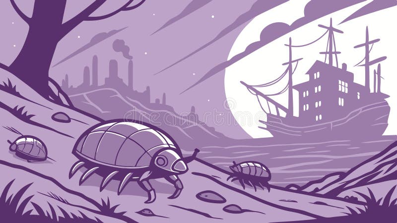 Curious Beetle Approaches a Mysterious Ancient Castle, Vector Design ...