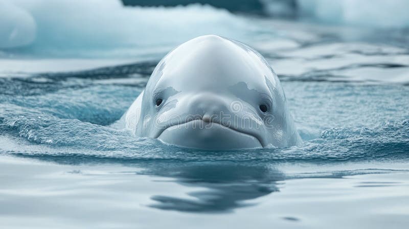 A Curious Beluga Whale Peering through the Icy Waters Stock ...
