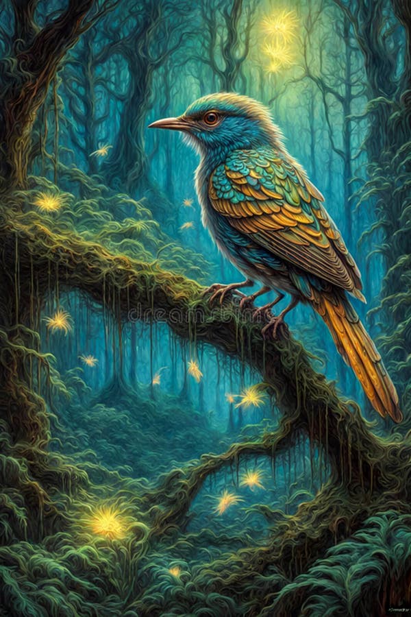 Curious Blue Bird with a Magical Look Stock Illustration - Illustration ...