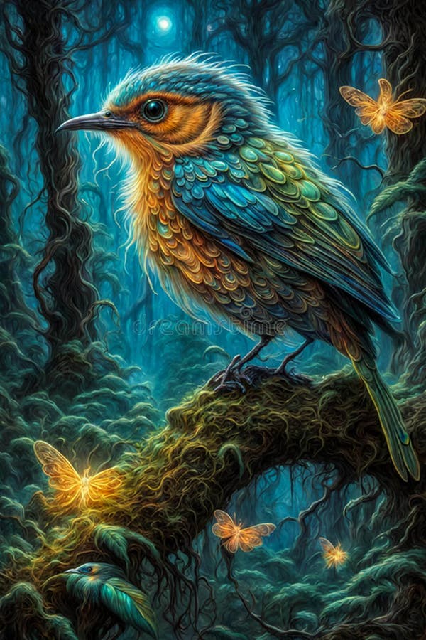 Curious Blue Bird with a Magical Look Stock Illustration - Illustration ...