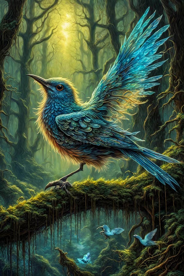 Curious Blue Bird with a Magical Look Stock Illustration - Illustration ...