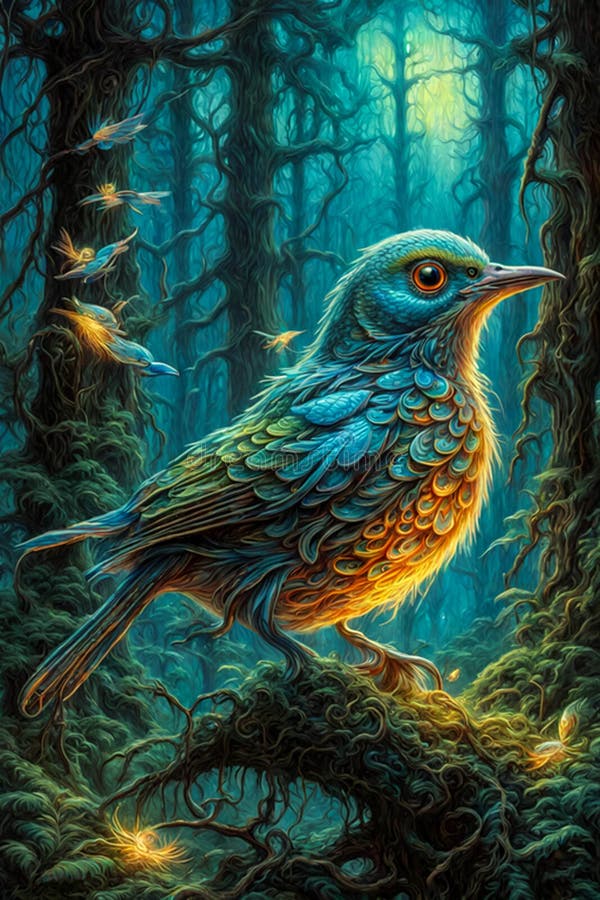 Curious Blue Bird with a Magical Look Stock Illustration - Illustration ...