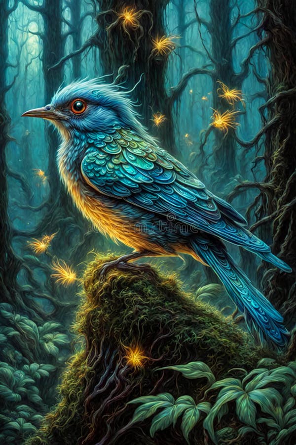 Curious Blue Bird with a Magical Look Stock Illustration - Illustration ...