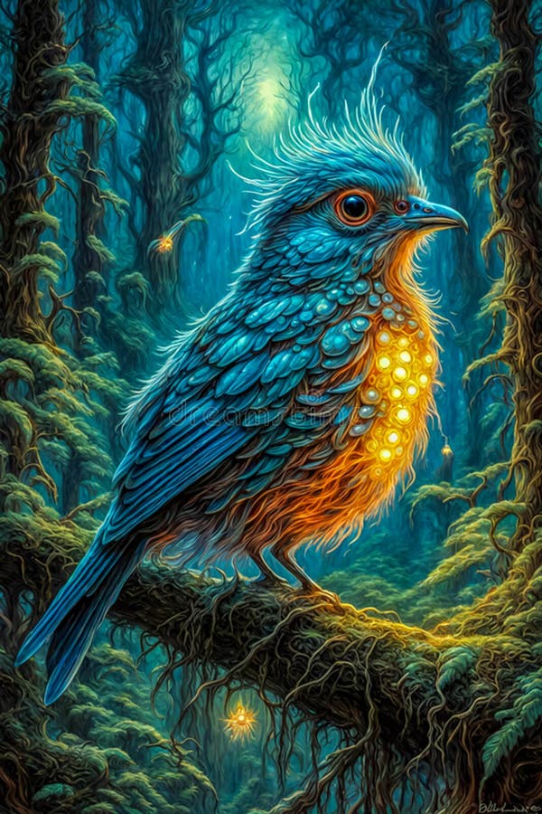 Curious Blue Bird with a Magical Look Stock Illustration - Illustration ...