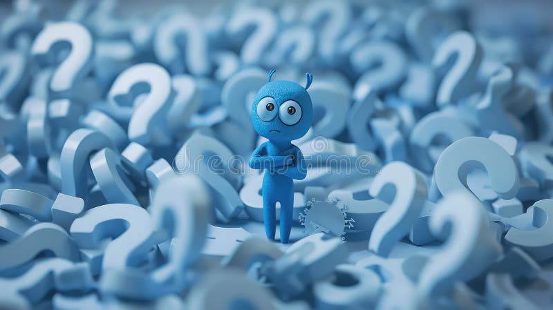 Curious Blue Character Surrounded by Question Marks Stock Illustration ...