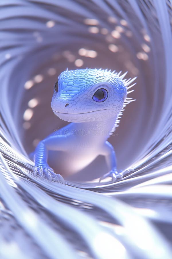 Curious Blue Crystal Lizard in Abstract Swirl, Encapsulating Technology ...