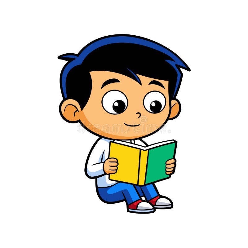 Curious Boy with Book stock vector. Illustration of joyful - 354451992