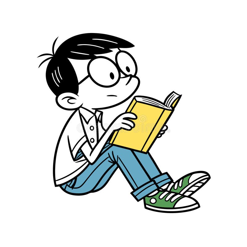 Curious Boy with Book stock illustration. Illustration of expression ...