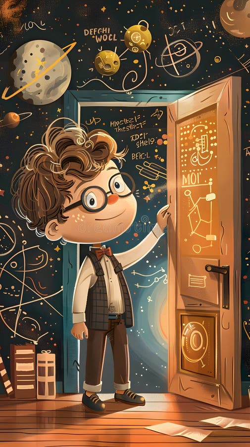 Curious Boy Ready To Enter Space with Science and Imagination Stock ...
