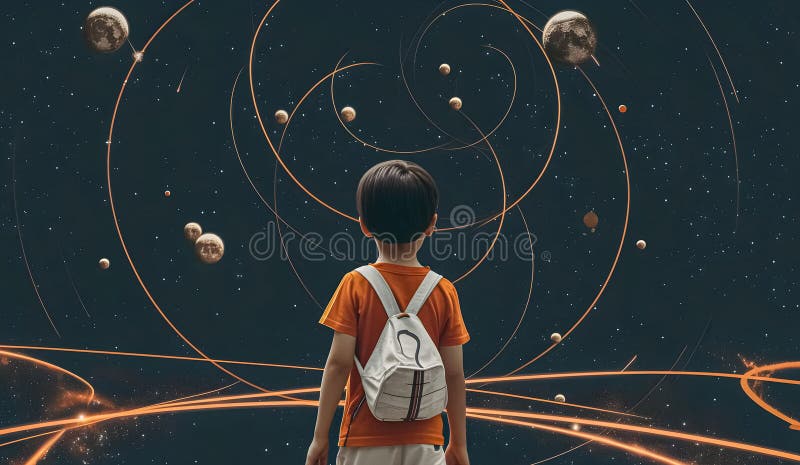 Curious Boy is Fantasizes and Thinking about Space and Imagines it in ...