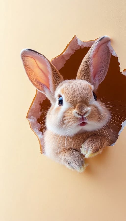 Curious Bunny Peeking through a Hole. Adorable Rabbit for Easter Banner ...