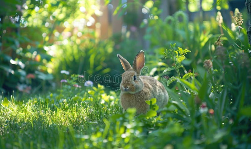 A Curious Bunny in the Summer Forest Stock Image - Image of farm, hare ...