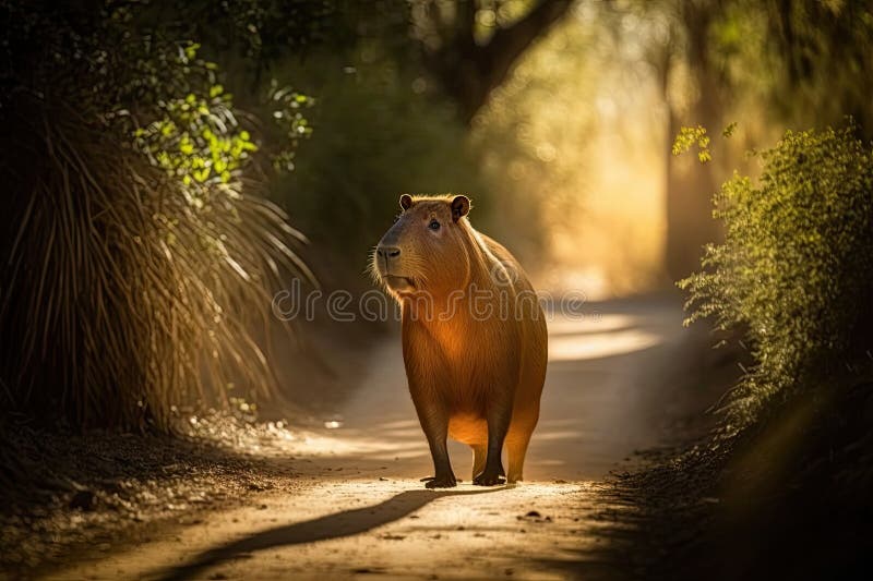 Curious Capybara Exploring Forest Path in Beautiful Natural Setting ...