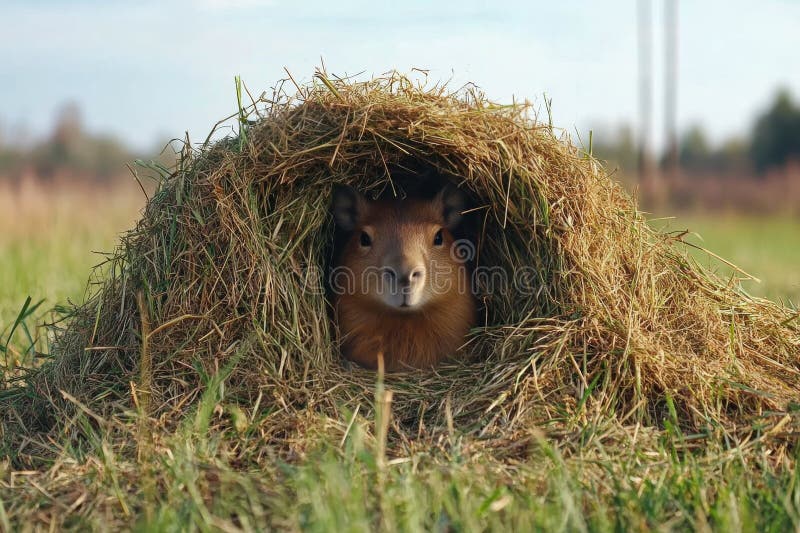 Curious Capybara Resting in a Cozy Straw Bed Inside a Rustic Barn ...