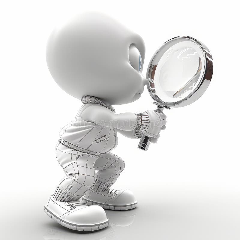 Curious Cartoon Character Examining Something Closely with a Magnifying ...