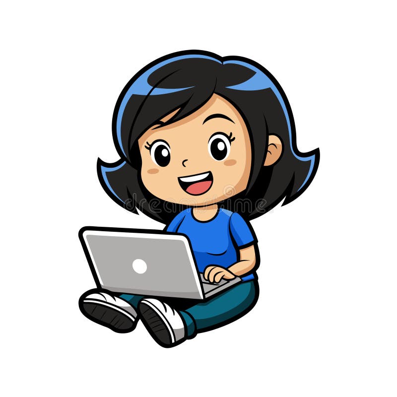 Curious Girl with Computer Illustration Stock Illustration ...