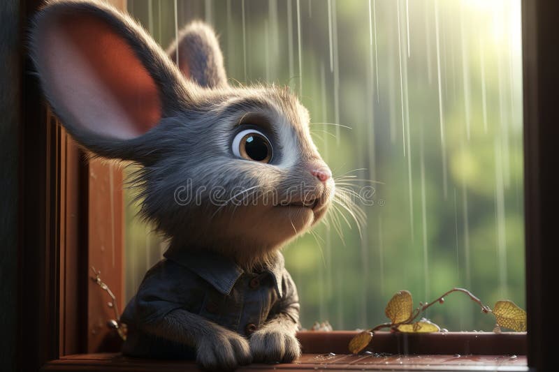 Curious Cartoon Rabbit Peering through Window Stock Illustration ...