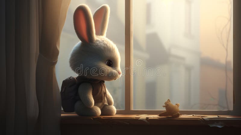 Curious Cartoon Rabbit Peering through Window Stock Illustration ...