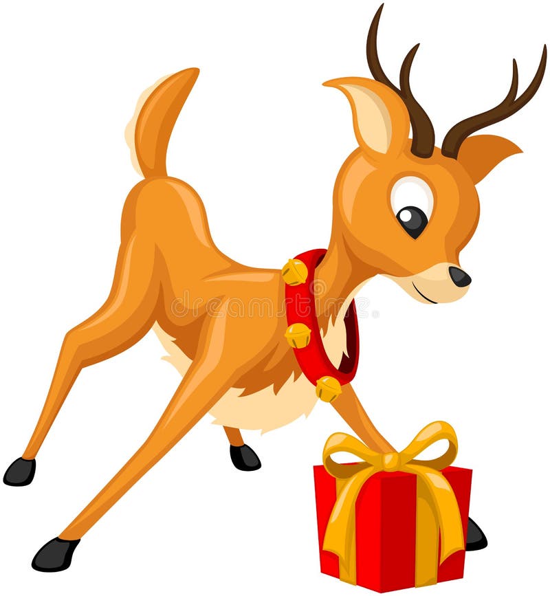 Curious Cartoon Reindeer with Gift Stock Vector - Illustration of ...