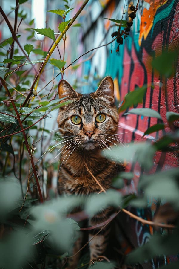 Curious Cat Adventuring in Urban Jungle, Selective Focus, Whimsical ...