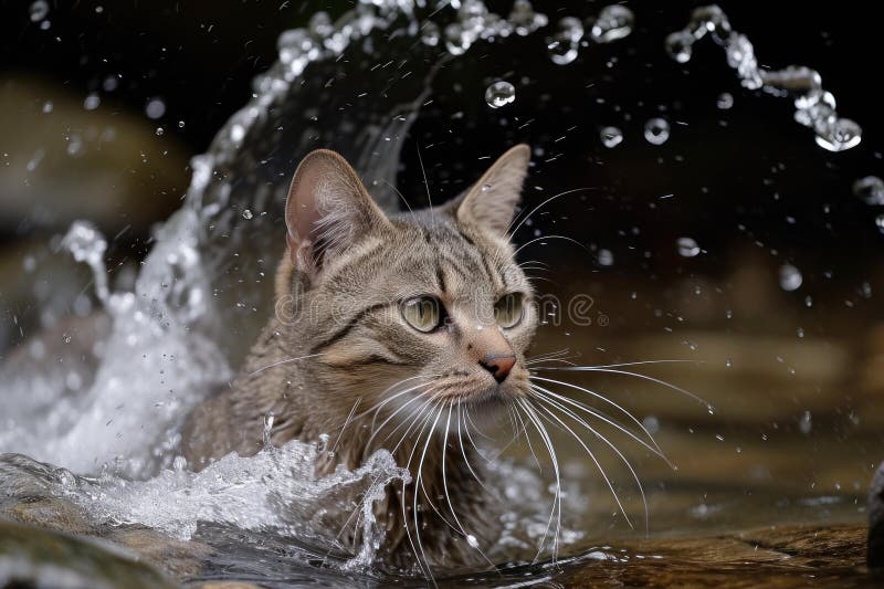 Curious Cat Enjoying Waterfall Spray Stock Photo - Image of whiskers ...